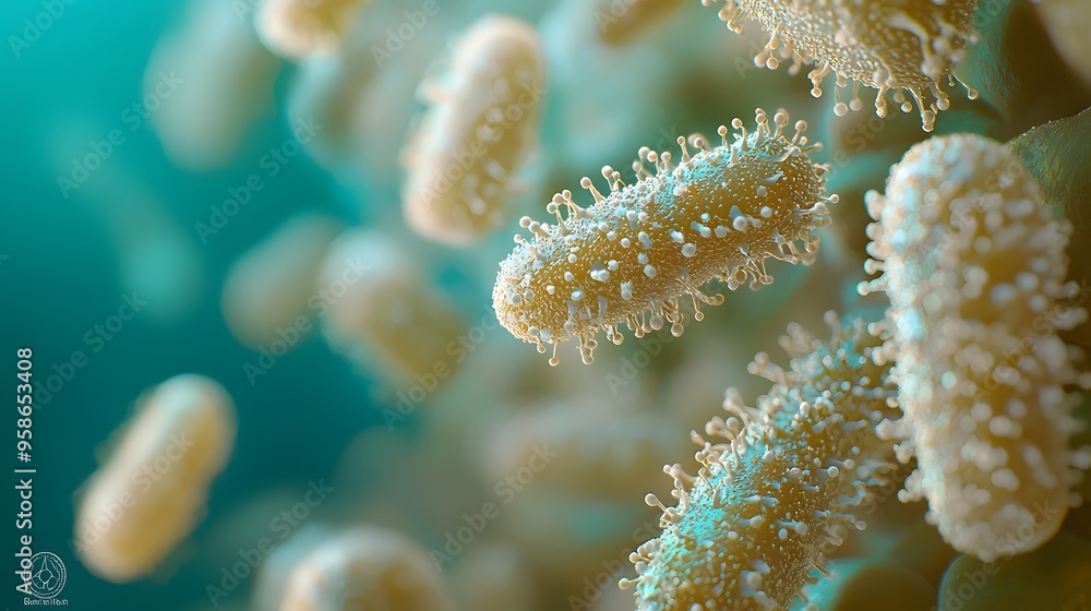 A highly detailed and realistic close-up of this bacteria: **Bacillus ...