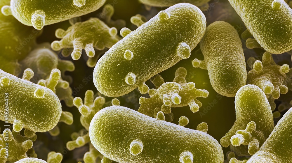 A highly detailed and realistic close-up of this bacteria: **Yersinia ...