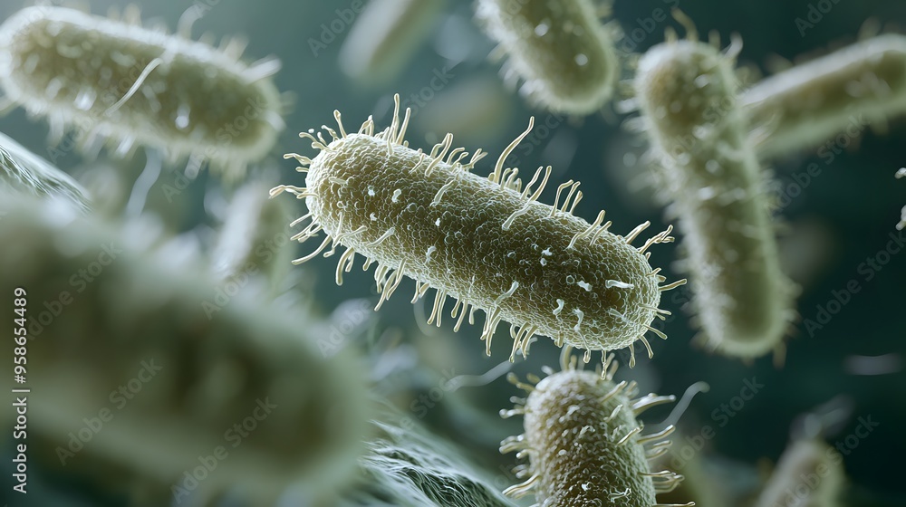 A highly detailed and realistic close-up of this bacteria: **Yersinia ...