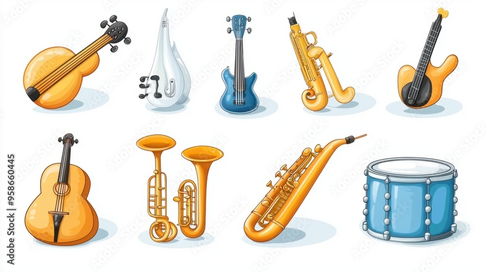 Vibrant Clipart Set of Musical Instruments on Clean White Background ...
