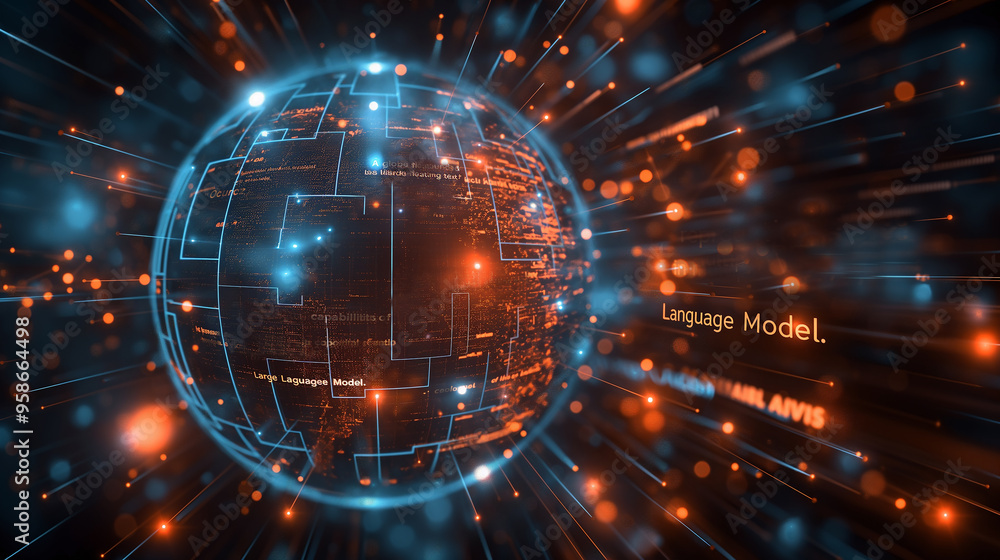 The concept of LLM, AI Large Language Model with icons concept. AI deep learning to use for work ...