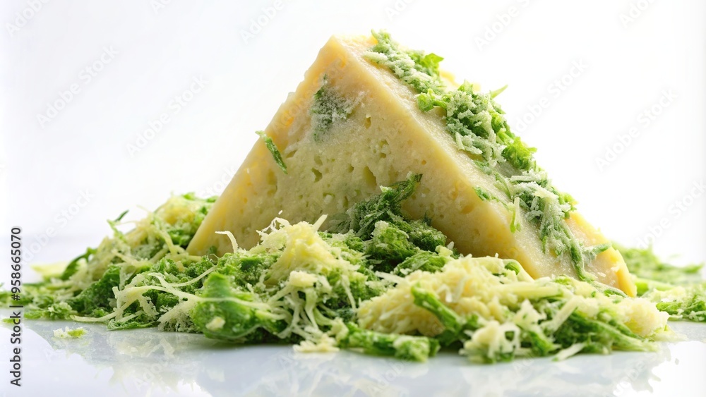 Foto de Green moldy grated cheese isolated on white background in a ...