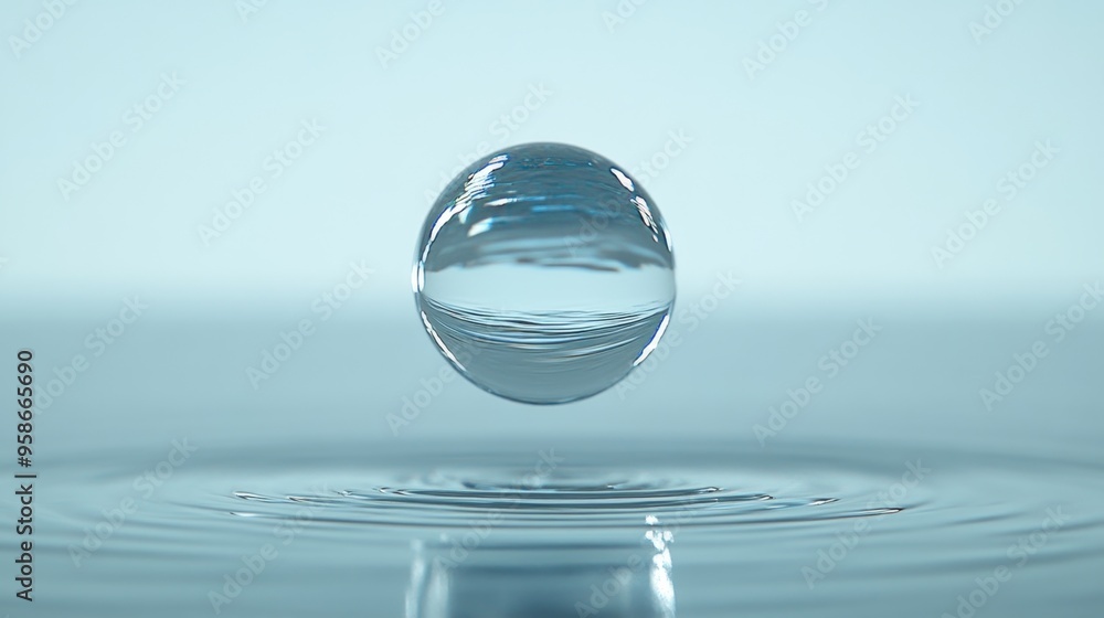 Macro shot of a single water drop suspended in mid-air, capturing its ...