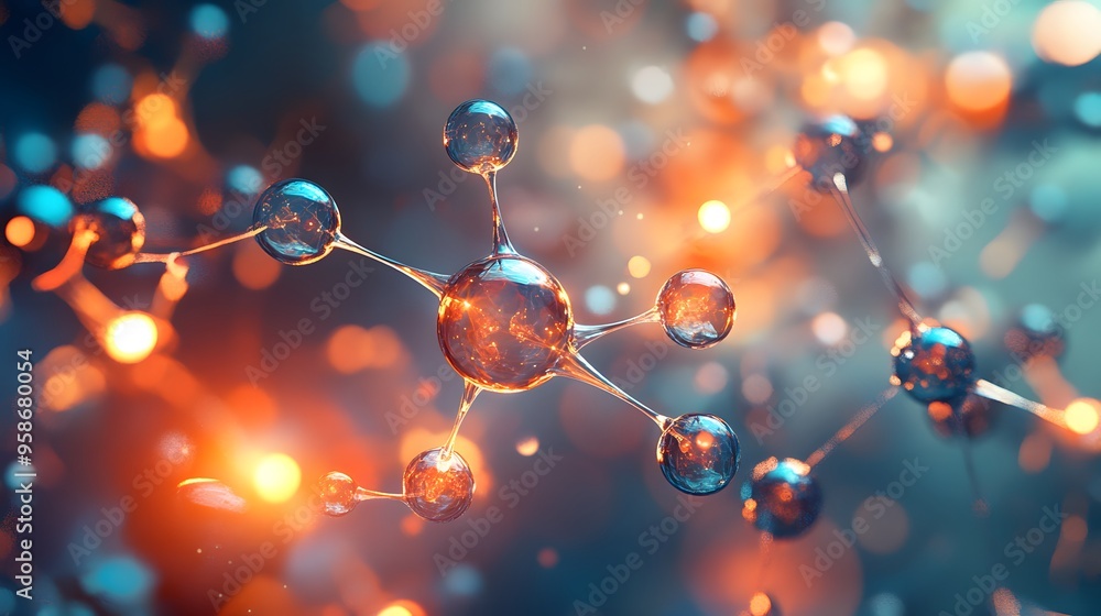 31. Detailed sci-fi visual of a nutrient molecule with radiant, dynamic ...