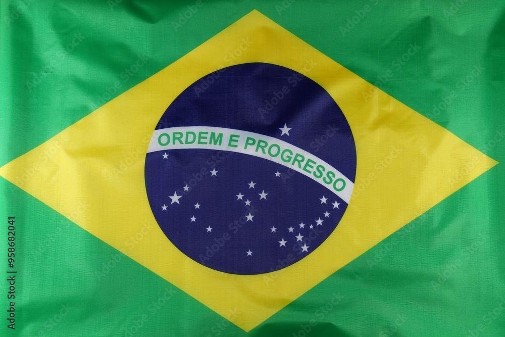 Brazilian flag featuring the green field, yellow diamond, and blue ...