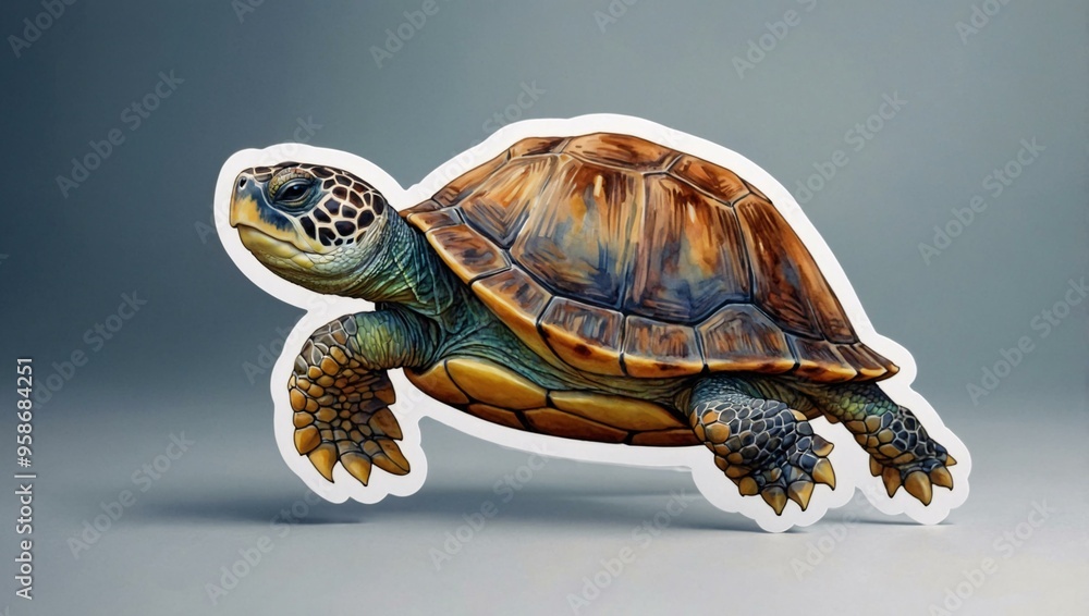 Smiling turtle illustration as a watercolor-style cartoon sticker with ...