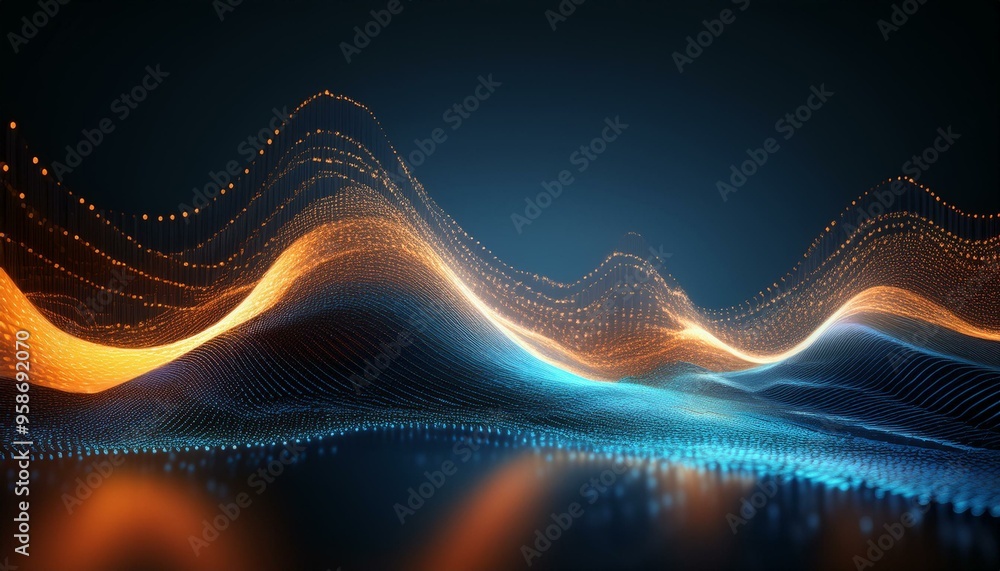 visualization depicting a wave or surface made of dots of light, with ...