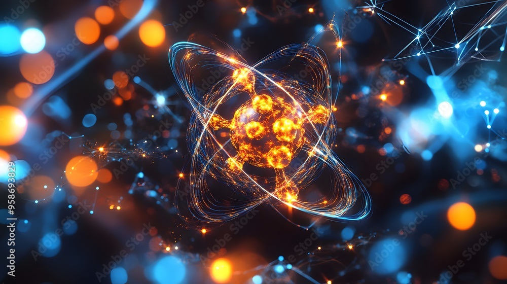 15. Vivid portrayal of a nutrient atom surrounded by radiant, intricate ...