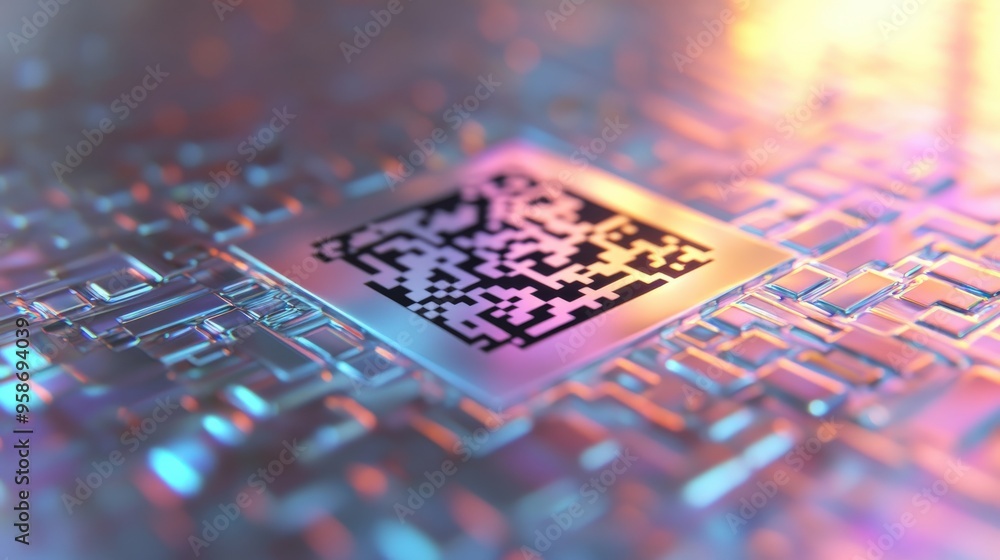 The silver QR code is prominently positioned on a shimmering ...
