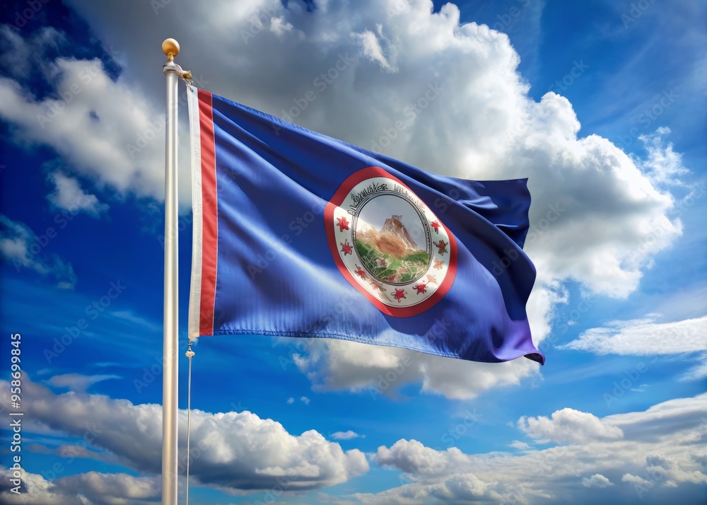 Red, White And Blue Virginia State Flag Waving In The Wind Against A ...