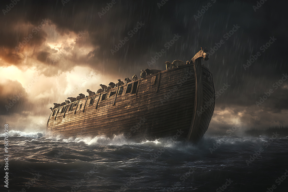 : An image portraying Noah's Ark from the biblical story, showcasing ...