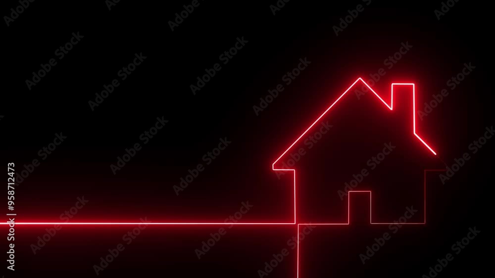 Neon home icon animation, shiny symbol. glowing House, home building ...