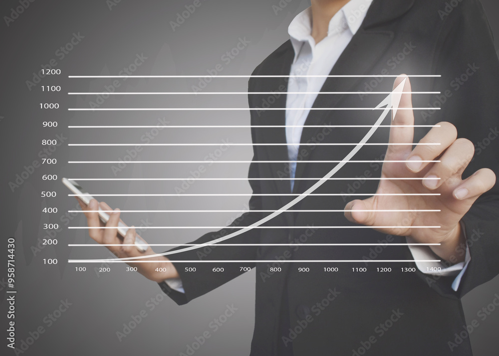 Hand drawing growth graphs of financial indicator and accounting market ...