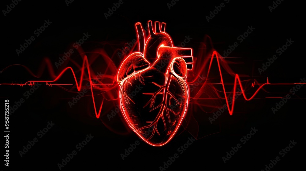 human heart shape with red cardio pulse line. Creative stylized red ...