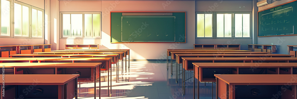 The Quiet Corner: An empty classroom with desks arranged in neat rows ...