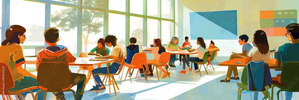 Collaborative Classroom: Students working together in small groups ...