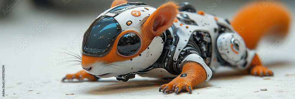Futuristic Cyborg Squirrel Walking, Detailed CGI, White and Orange, Sci ...