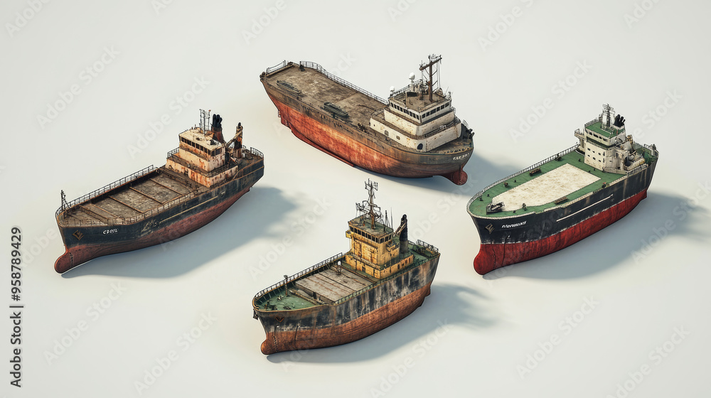 A collection of simple, low-detail ship models. These include a cargo ...