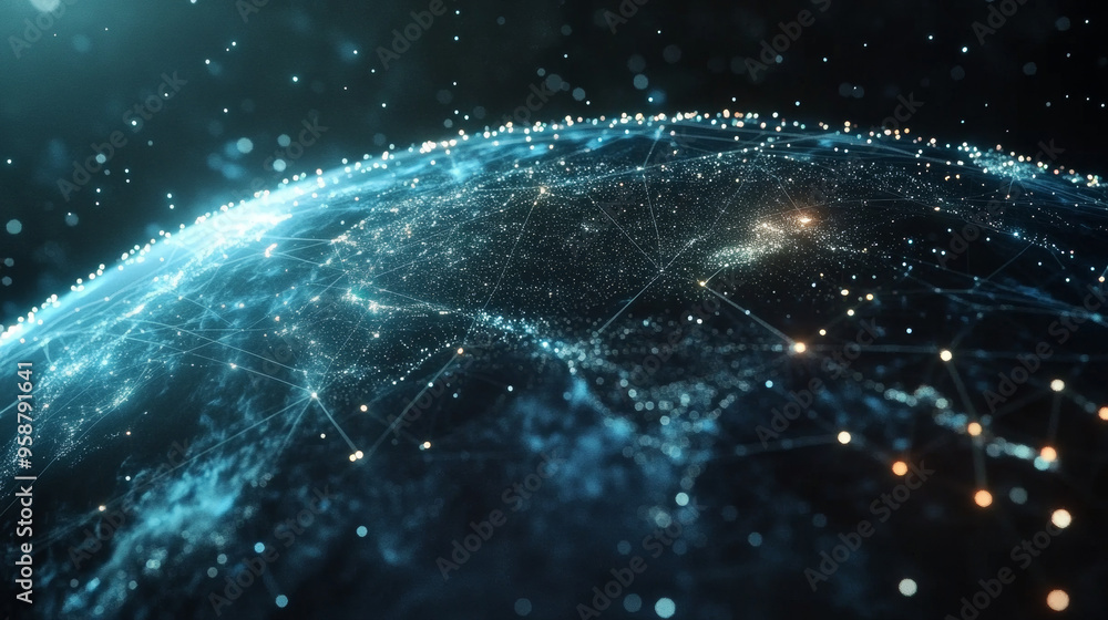 A computer screen shows a picture of Earth, made up of tiny points of ...