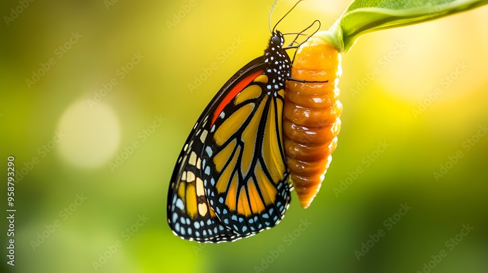 Butterfly emerging from a chrysalis, representing transformation and ...