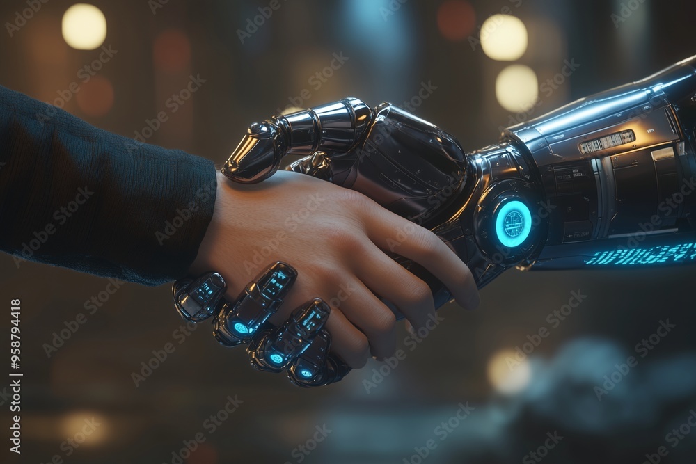 Human and AI Handshake Collaboration, future technology, robot ...