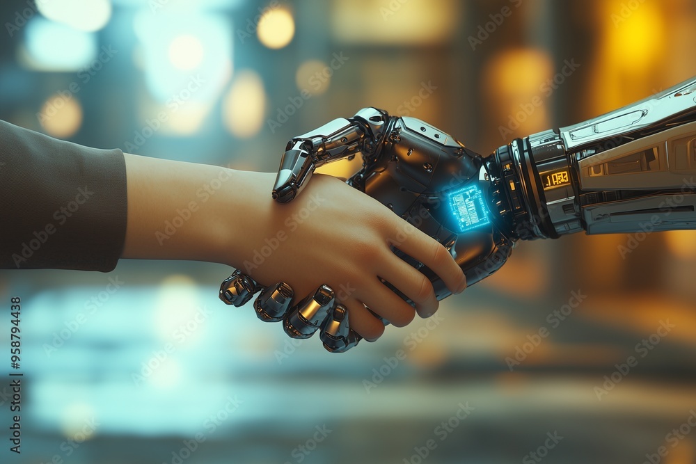 Human and AI Handshake Collaboration, future technology, robot ...