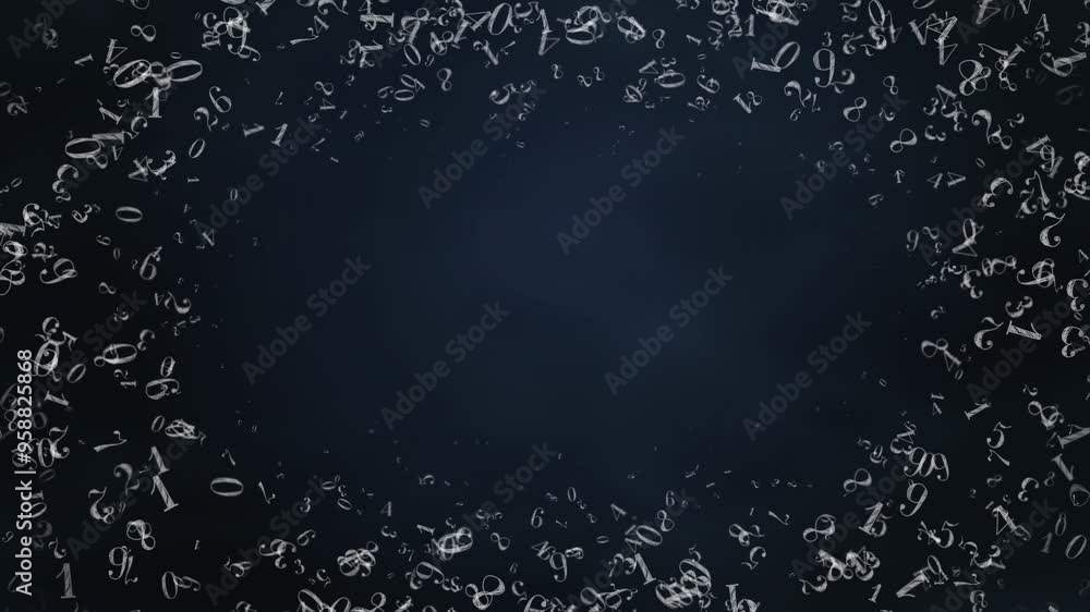 Abstract math number blue background. Random sign flying border frame ...