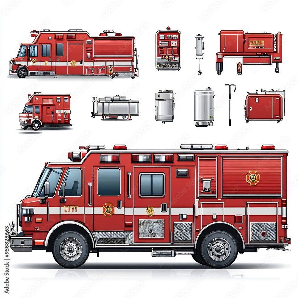 Emergency Medical Services Illustrations of EMTs ambulances emergency ...