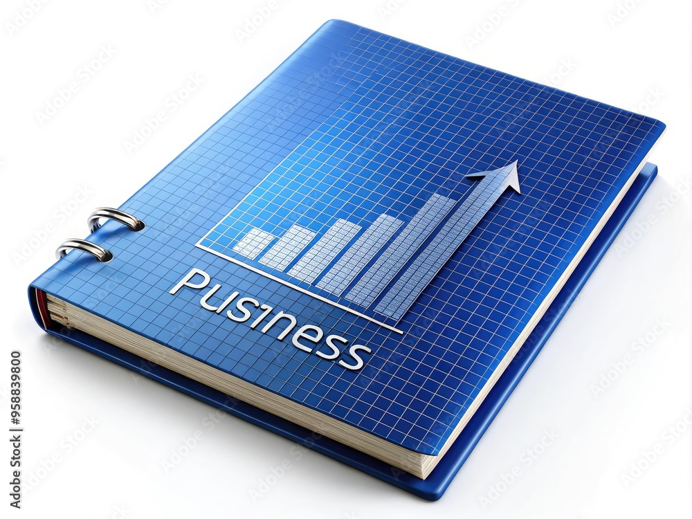A sleek, modern binder with a bold, blue cover featuring a subtle graph ...