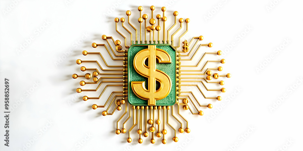 Ai Quantum Computing And Dollar Sign Concept Abstract Vector