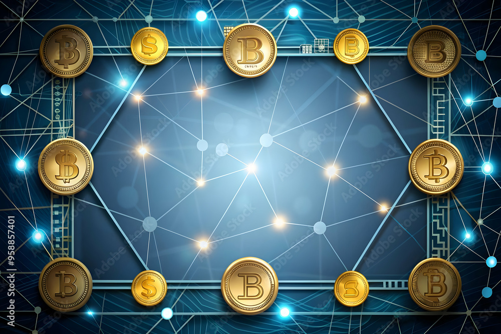 Blockchain Nodes and Coin Symbols Frame: A modern high tech border ...
