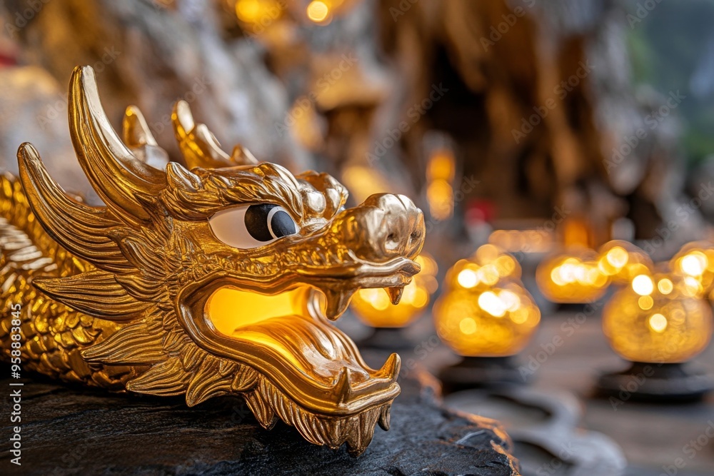 Dragon lair, hidden deep within a mountain, treasure trove filled with ...