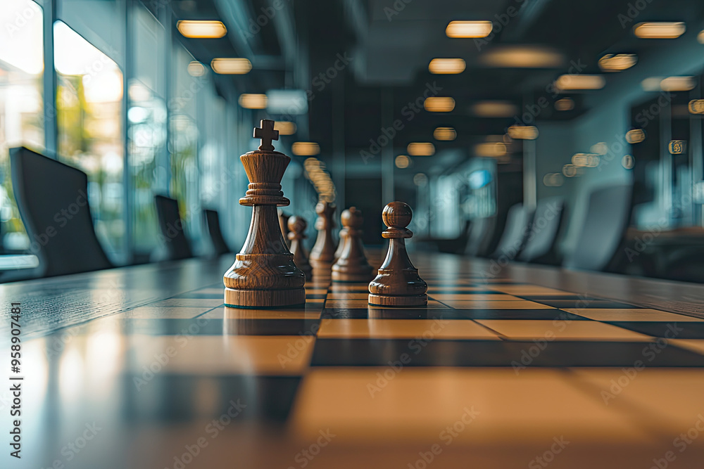 Chessboard Strategy: A King and Pawn Stand Tall in a Modern Office ...