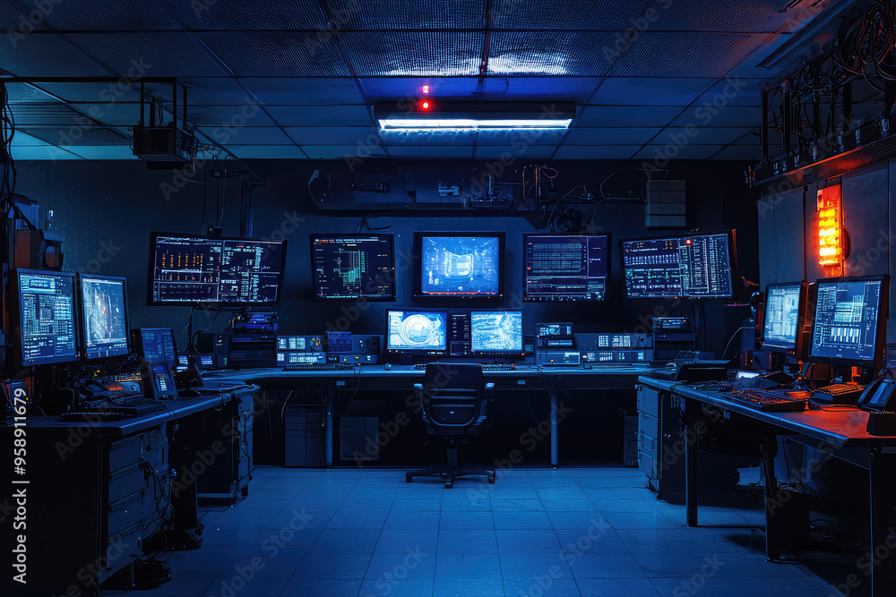 Inside the Nerve Center: A Military Base Command Room Bathed in Blue ...