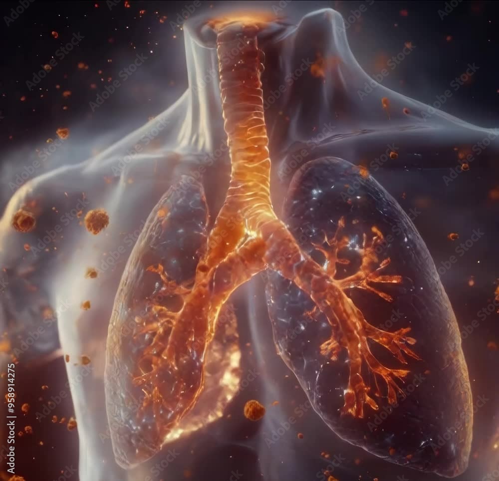 Respiratory system, secondary tuberculosis infection, A hologram of the ...
