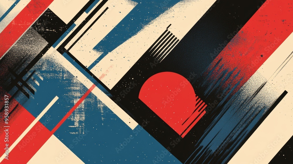 Bold colors and abstract shapes combine to create a lively invitation ...