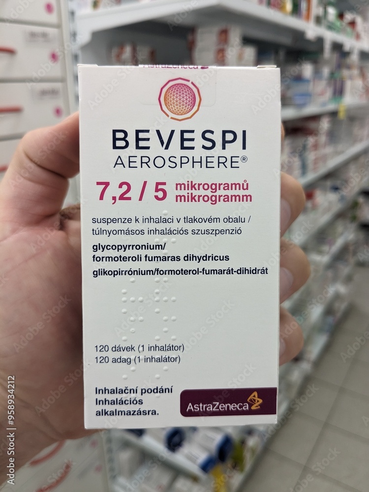 Prague, Czech Republic - August 28 2024: BEVESPI AEROSPHERE inhaler ...