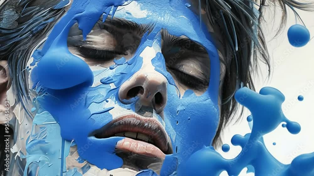 Person Expressing Emotions Through Blue Paint in an Artistic Setting ...