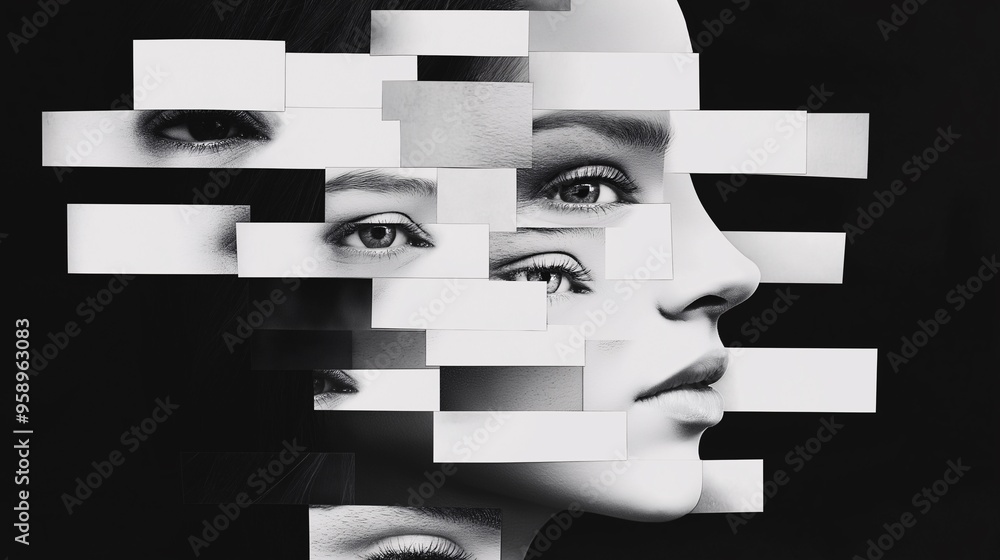 Fragmented Identity: A striking black and white portrait of a woman ...