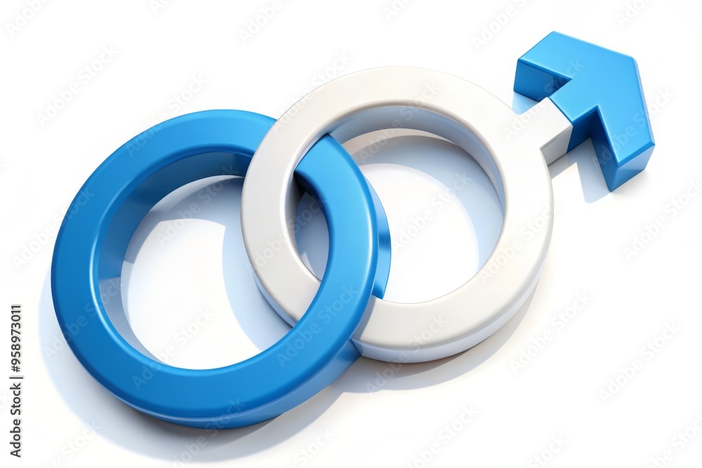 Two identical, interlocking male gender symbols formed by blue and ...