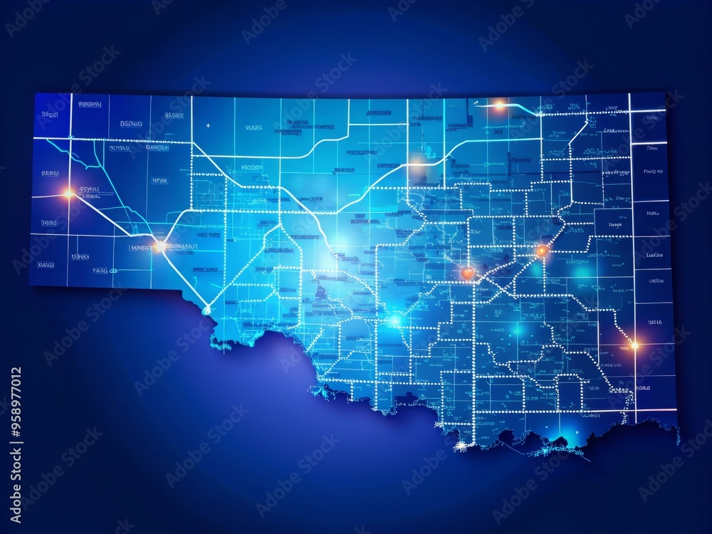 Vibrant digital map of Oklahoma, USA, showcasing state boundaries ...