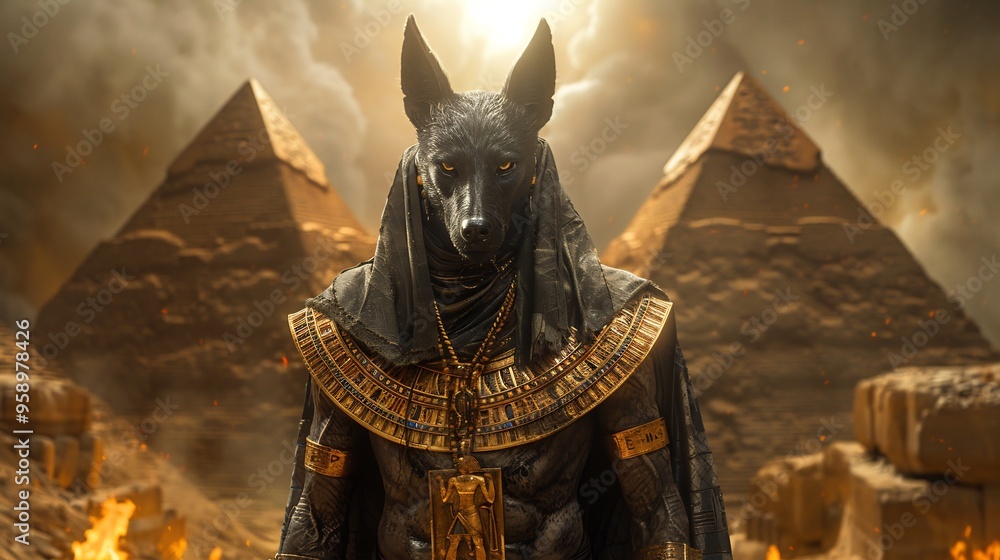 Anubis Egyptian god of the dead standing at the entrance of the ...