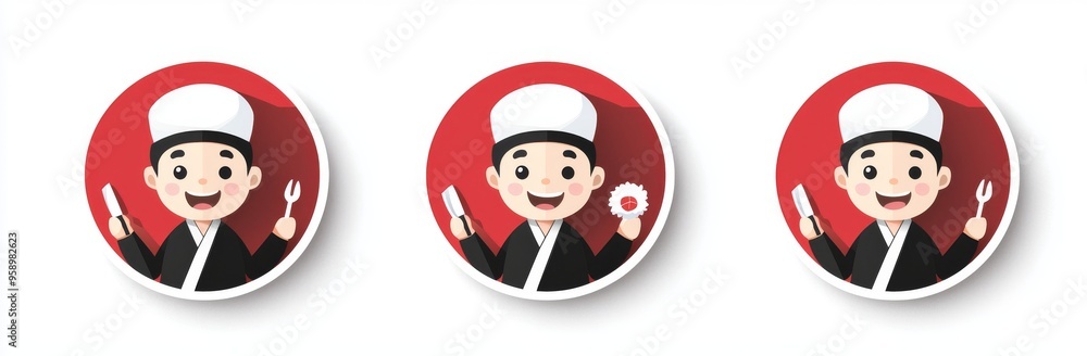 Cute Japanese chef set with ramen bowl and japanese knife - modern ...