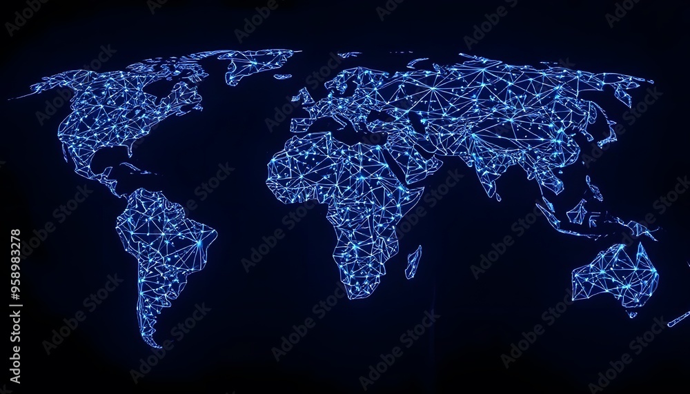 A world map at night showing the lights of cities and towns across the ...