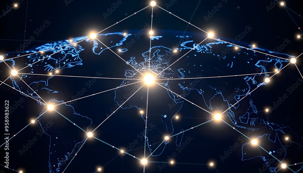 A world map at night showing the lights of cities and towns across the ...