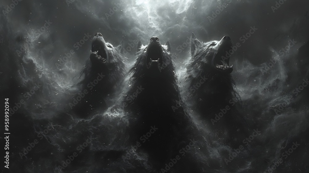 Myth of the Cerberus the threeheaded dog guarding the gates of the ...