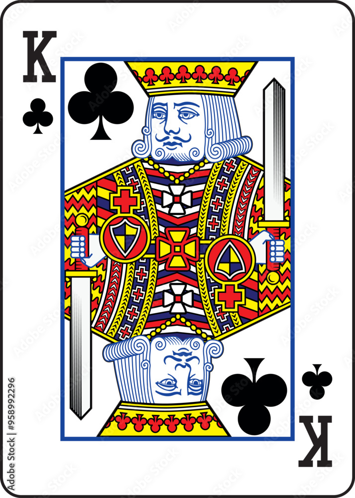 King of clubs playing card design and drawing in colorful cartoon ...