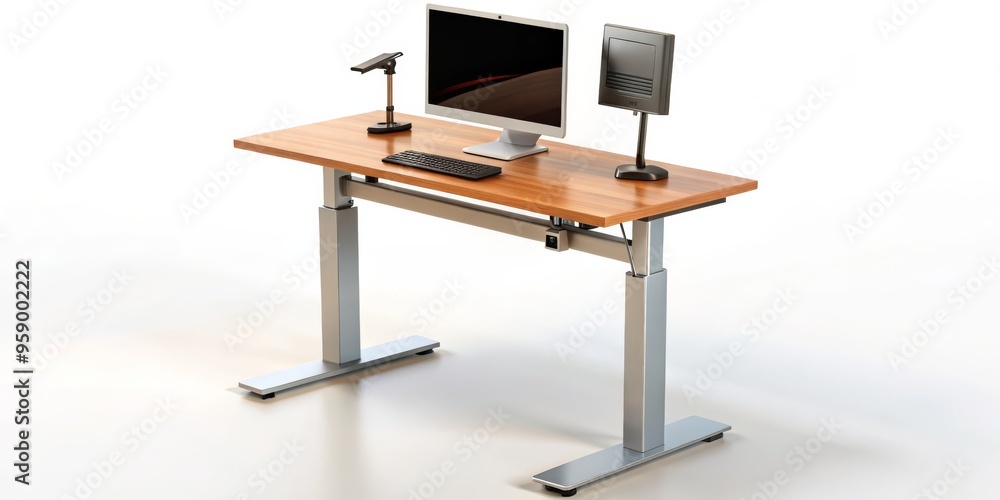 Modern Electric Standing Desk with Wood Top, Computer and Accessories ...