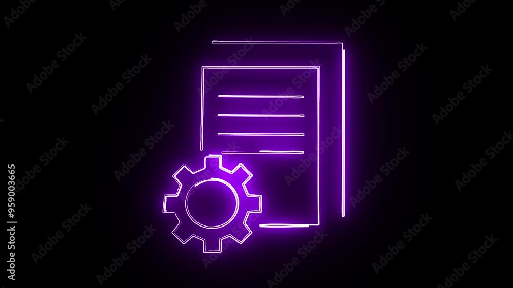 Purple color Neon line folder icon. Document Management system ...