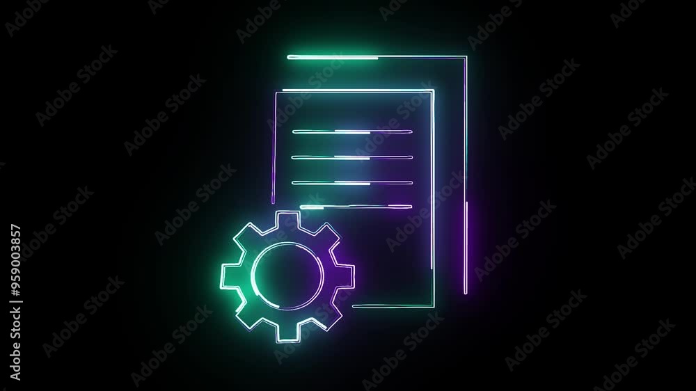 Neon, line art concept of paper, document. Outline of doc, office ...